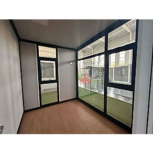 Generic Prefabricated Customizable Mobile House with Lockable Doors and Windows, Outdoor Storage Sheds with Cabinet and Restroom, Spacious Rooms (20FT), Black, 20-FOOTER