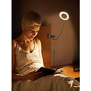 Clip on Light Reading Lamp, 48 LED Clamp Lamp with 3 Color Modes, 10 Dimmable Brightness, 360° Flexible Gooseneck Desk Lamp, Eye Protection Book Clamp Light for Video Conferencing Desk Bed Headboard