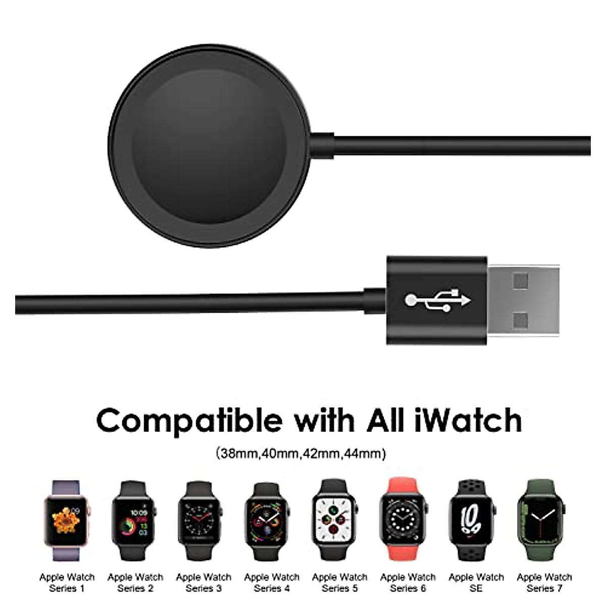 JUD 𝟮𝟬𝟮𝟯 𝐔𝐩𝐠𝐫𝐚𝐝𝐞𝐝 for Apple Watch Charger Black 6.6ft/2M Fast iWatch Charger Wireless Charging Cable Compatible with Apple Watch Series 8/7/6/5/4/3/2/1/SE