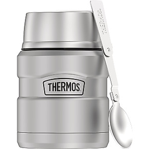 THERMOS Stainless King Vacuum-Insulated Food Jars, 16 Ounce and 24 Ounce, Matte Steel and Army Green