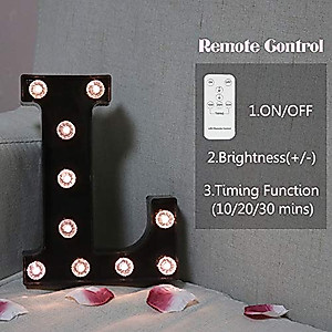 LED Black Alphabet Marquee Letters Sign Light Up Marquee Number Letter Lights Sign with Diamond Bulb for Night Light Home Bar Christmas Lamp Birthday Party Wedding Decoration L