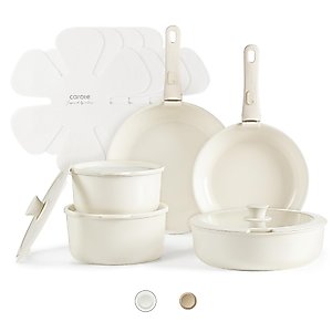 CAROTE 15pcs Ceramic Cookware Set, Pots and Pans Set Non Stick, Induction Kitchen Cookware Sets, Non Stick RV Cookware Set with Detachable Handle, Dishwasher/Oven Safe Cookware Set, Cream White
