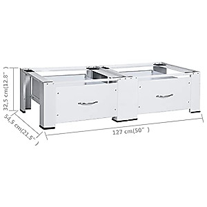 vidaXL Double Washing and Drying Machine Pedestal with Drawers Dryer Stand Washer with Non-slip Pad Rubberised Feet Household Appliance White