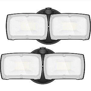 LEPOWER 2 Pack LED Security Light Dusk to Dawn Outdoor Flood Light Fixture with 2 Adjustable Heads, 3000LM/28W, 5500K, IP65 Waterproof Exterior Flood Lights for Garage, Backyard (Black)