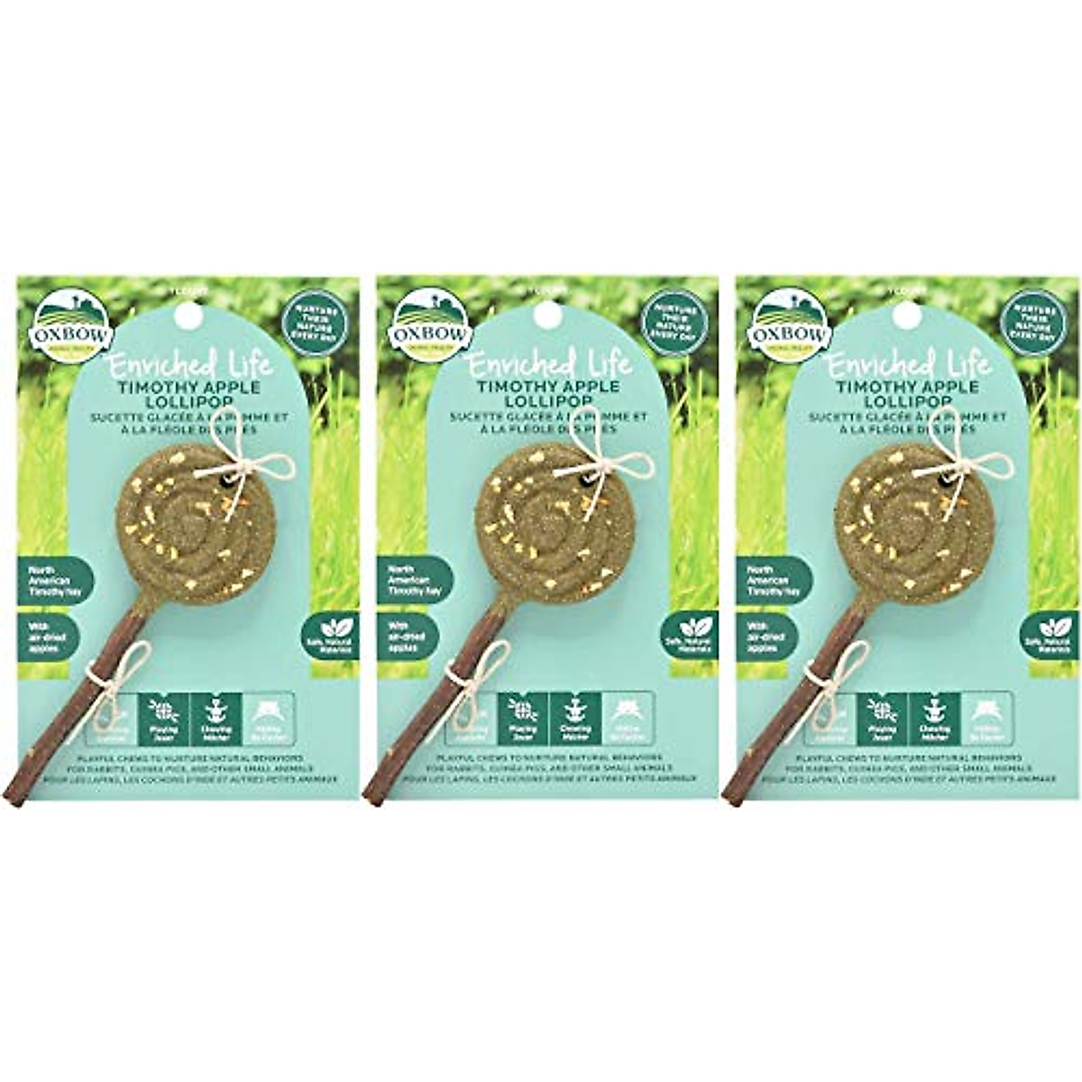Oxbow Animal Health 3 Pack of Enriched Life Timothy Apple Lollipop Small Animal Chew Treat