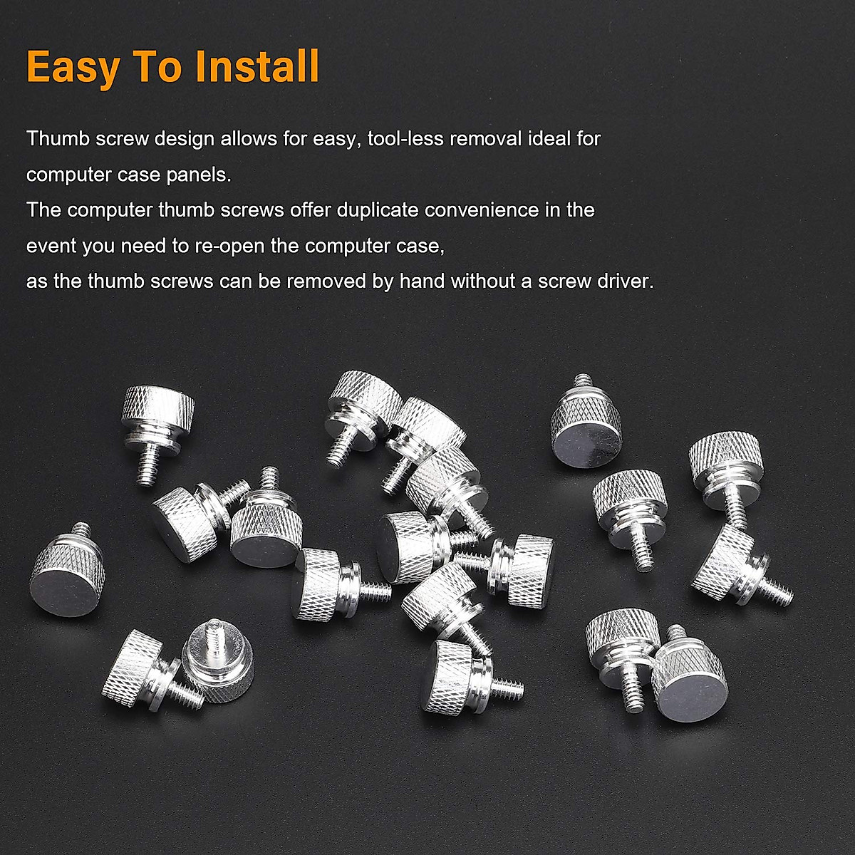 Powlankou 20 Pieces 6#-32 Computer Case Screws, Anodized Aluminum Thumbscrews, Fully Threaded Knurled Thumbscrews, Thumb Screws (Silver)