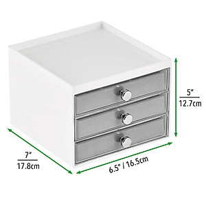 mDesign Plastic Small 3-Drawer Jewelry Organizer Box for Storage on Dresser, Vanity, Countertop - Holds Earrings, Bracelets, Necklaces, Bangles, Rings, 2 Pack - White/Gray
