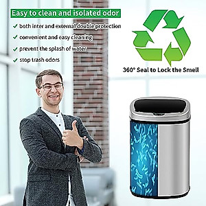 13-Gallon Kitchen Trash Can 50l Stainless Steel Garbage Can Automatic Touch Free Garbage Bin Motion Sensor Trash Can with Lid Metal Waste Bin for Office Tall Trash Bin Touchless, Silver