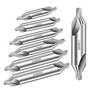 Aleric Center Drill Bits Set - High Speed Steel Center Drill Bits Kit Countersink Tools for Lathe Metalworking, 7 pcs 60-Degree Angle Center Drill Bits in Size 1.0 1.5 2.0 2.5 3.0 4.0 5.0