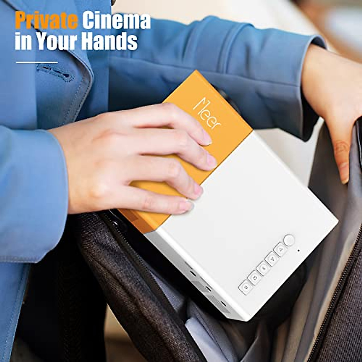 Projector,Meer Mini Projector,Portable Movie Projector,Neat Home Projector,Compatible with iPhone,Android,Windows,Firestick,PS5,Laptop,Tablet,Provide HDMI,USB,Earphone,AV Port and Remote Controller