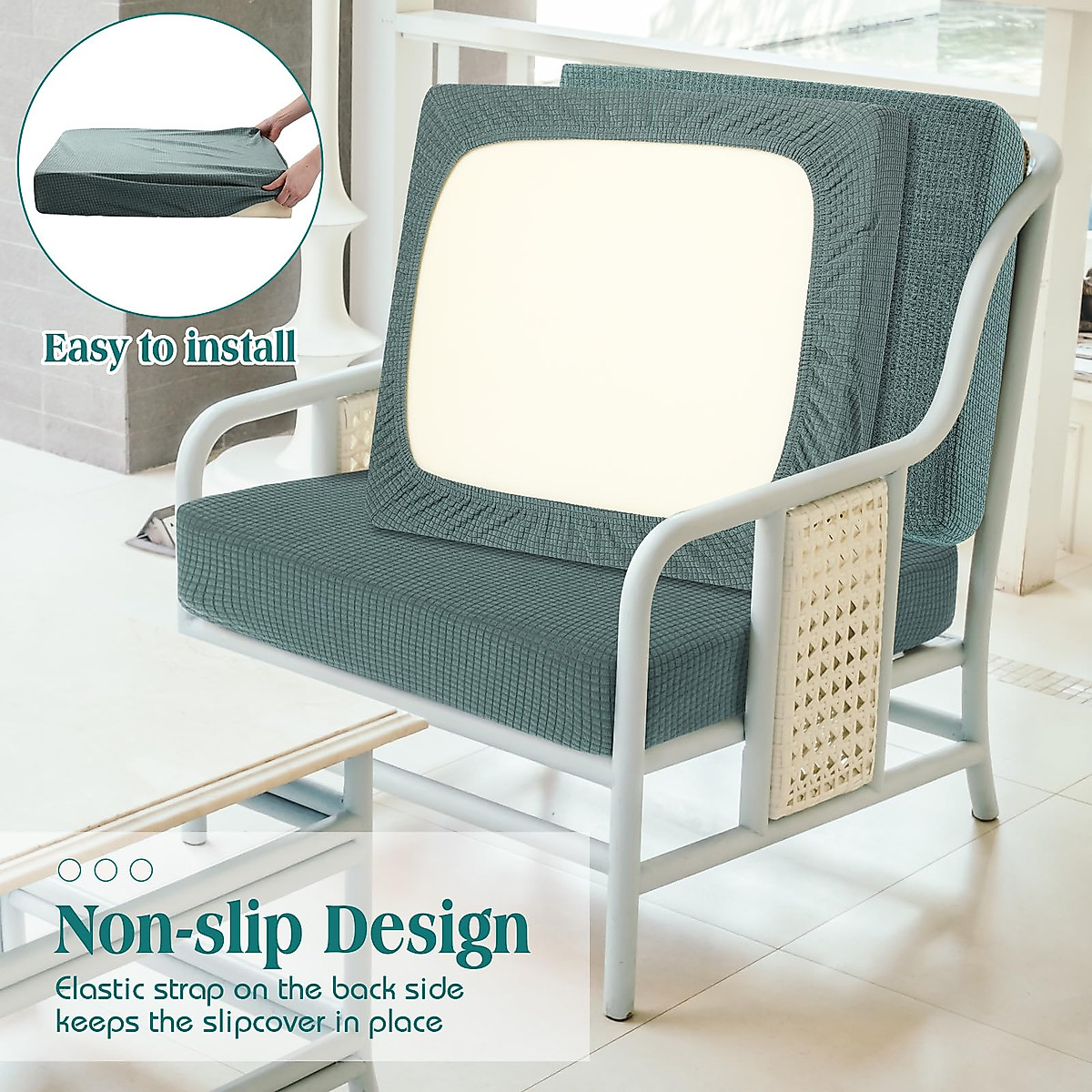 Newwiee 8 Patio Stretch Sofa Cushion Covers Outdoor Cushion Covers Replacement Couch Slipcovers Sofa Seat Cover Soft Chair Cover Furniture Protector for Pet (Dark Green)