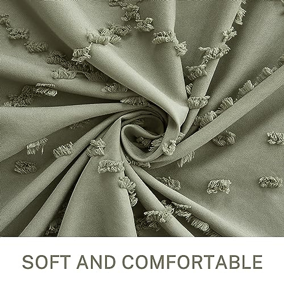 Siiluminisoy Sage Green Boho Shower Curtain Woven Fabric Cute Shower Curtain, 72 x 72 Tufted Chevron Textured Striped Modern Farmhouse Minimalist Cloth Shower Curtain Set with Hooks for Bathroom