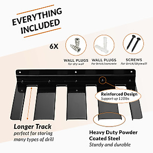 NAGAWOOD Power Tool Organizer, Drill Holder, Drill Charging Station With Drill Bit Holder, Drill Storage Rack, Holds 4 Drills, Batteries, Tools for Garage, Home, Workshop, Shed - Discount for PD