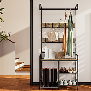 SUOERNUO Coat Rack Hall Tree with Shoe Storage Bench for 3-in-1 Entryway Hall Tree with 8 Removable Hooks, 28.27 x 12.2 x 72.83 Inches (28.27 Inch)