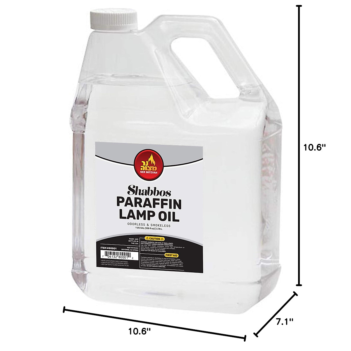 1 Gallon Paraffin Lamp Oil - Clear Smokeless, Odorless, Clean Burning Fuel for Indoor and Outdoor Use - Shabbos Lamp Oil, by Ner Mitzvah