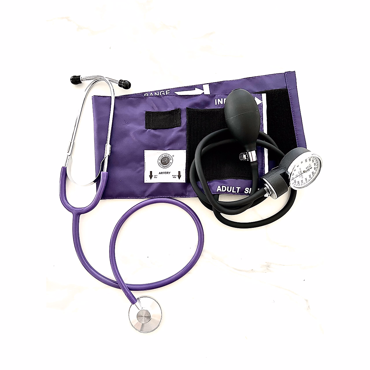 EMI # 300 Deluxe Aneroid Sphygmomanometer Blood Pressure Monitor Set with Adult Cuff and Carrying Case and Includes Basic Stethoscope (Purple)