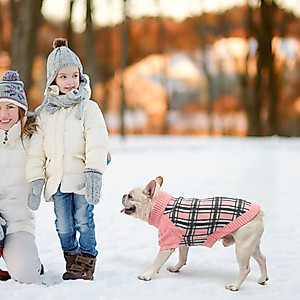 SCENEREAL Small Dog Pullover Sweater, Cold Weather Cable Knitwear, Classic Plaid Turtleneck Thick Warm Dog Clothes for Chihuahua, Bulldog, Dachshund, Pug, S Medium Dogs