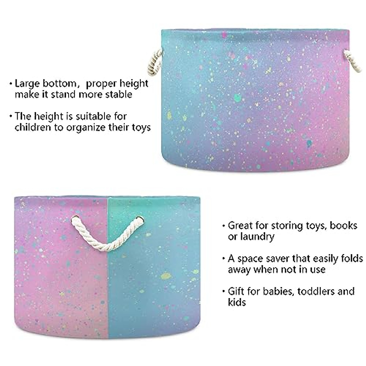 Large Storage Basket Unicorn Background with Rainbow Toy Storage Box Organizer Bins with Handles Laundry Hamper Basket for Home Decor