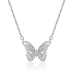 Ascona Silver Butterfly Necklaces for Women Dainty Simple Butterfly Pendant Necklace Christmas Mother’s Day Valentines Day Gifts for Her