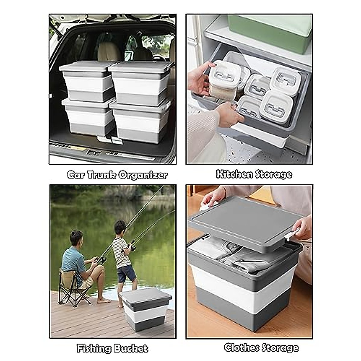 Beinilai Collapsible Storage Bins with lids,26 Qt Plastic Storage Bin Containers Tote Organizing with Secure Buckles，Suitable for Family Outdoor Multi-scene,Grey