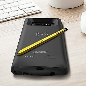 NEWDERY Upgraded Galaxy Note 9 Battery Case Qi Wireless Charging Compatible, 10000mAh Rechargeable Extended Charger Case (Raised Bezel - Air Cushion Technology) Compatible Samsung Note 9 (Black)