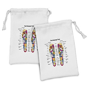 Ambesonne Human Anatomy Fabric Pouch Set of 2, Colored Chart of Foot Massage Body Parts Internal Organs and Connection, Small Drawstring Bag for Toiletries Masks and Favors, 9" x 6", Multicolor