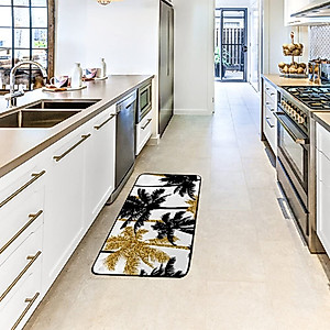 Kitchen Mat Non-Slip Kitchen Rug Gold Glitter Black Palm Trees Kitchen Doormat Runner Rug for Home Decor，39 x 20 Inch