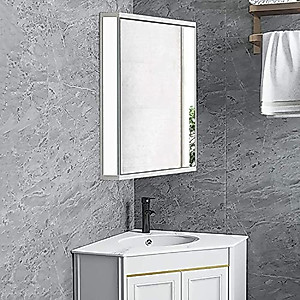 SDK Corner Medicine Cabinet with Light, White Bathroom Wall Mount Mirror Cabinet, Hanging Triple Shelf Storage Mirror Cabinet 13" x 18.5" x 23.6"
