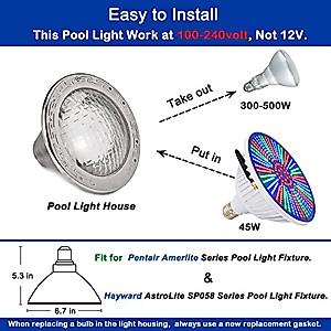 Pool Lights with Remote Control, 120V 45W RGB Color Changing Underwater LED Pool Light for Inground Pool, Swimming Pool Lights, E26/E27 Pool Bulb Repalcement, Fit Pentair Hayward Pool Light Fixtures