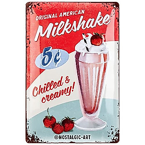 Nostalgic-Art Retro Tin Sign, USA – Milkshake – Gift idea for USA & Diner fans, Metal Plaque, Vintage design for wall decoration, 7.9" x 11.8"