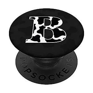 Cow Print Black and White Initial Letter B PopSockets PopGrip: Swappable Grip for Phones & Tablets