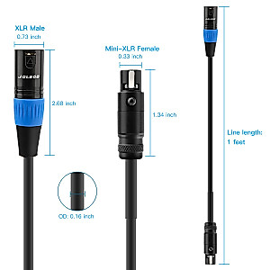JOLGOO XLR Male to Mini XLR Female Adapter Cable, 3-pin XLR Male to 3-pin Mini XLR Female Adapter Cable, 1 Feet
