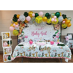 Mocsicka Girl Safari Baby Shower Backdrop 7x5ft Pink Safari Wild Animals A Sweet Baby Girl is On Her Way Baby Shower Party Decorations Floral Greenery Photography Background