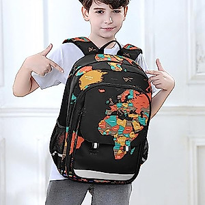 ZRWLUCKY World Map and Flags Casual Daypack Classical Travel Backpack Durable Computer Bag 2023