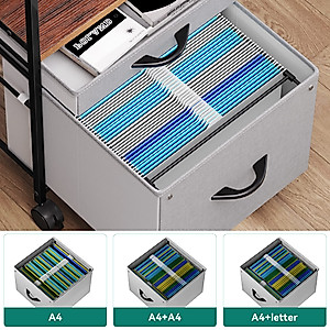 YITAHOME 2 Drawer Mobile File Cabinet, Vertical Fabric File Cabinet with Open Storage Shelf, Rolling Printer Stand for Home Office, Fits A4/Letter Size (Grey)