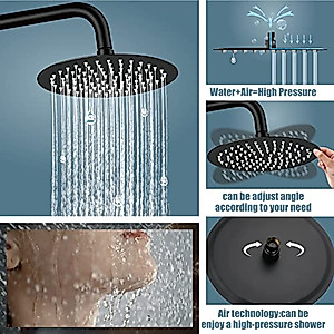 Aolemi Outdoor Shower Faucet Matte Black SUS304 Shower Fixture Combo Set Stainless Steel 8 inch Rainfall Shower Head Kit Single Handle High Pressure Hand Spray Wall Mount 2 Dual Function Single Handle
