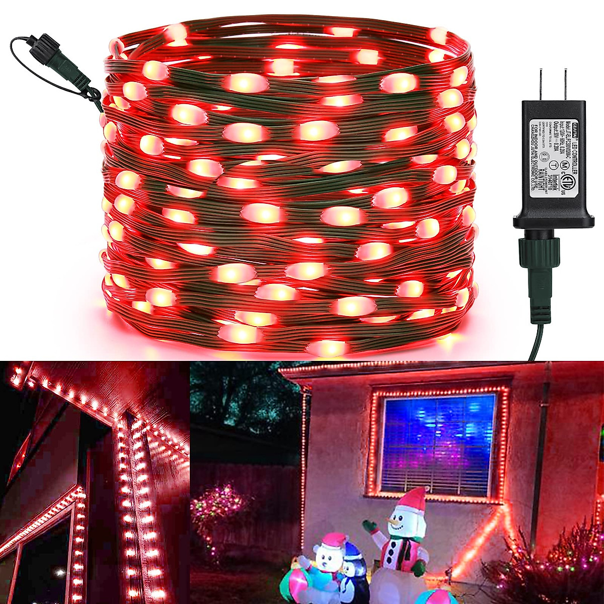 Joomer Red Christmas Lights, 66ft 200 LED String Lights 8 Modes Plugin Timer Indoor Outdoor Fairy Twinkle Lights for Home,Garden,Trees, Christmas Decorations