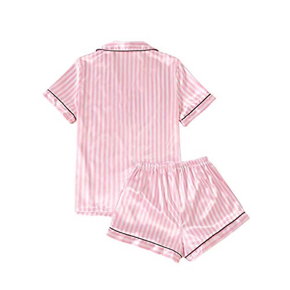 LYANER Women's Notch V Neck Button Up Short Sleeve Shirt and Shorts Pajamas Set Pink Small
