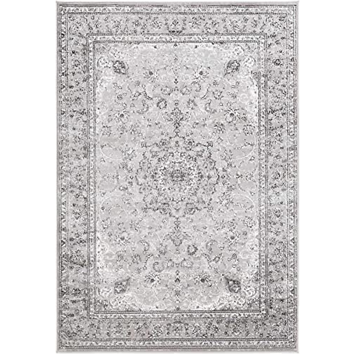 Mark&Day Area Rugs, 7x9 Terband Updated Traditional Charcoal Area Rug, White/Beige/Black Carpet for Living Room, Bedroom or Kitchen (6'7" x 9')