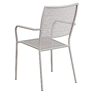 Flash Furniture Commercial Grade Light Gray Indoor-Outdoor Steel Patio Arm Chair with Square Back