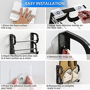 DEYILIAN Wall Mounted Shoes Rack 4 Pack, Hanging Shoe Organizer, Door Hanging Shoe Rack with Sticky Mounts, Wall Shoe Holder for Camper RV Shoe Storage with Hooks No Drilling Black