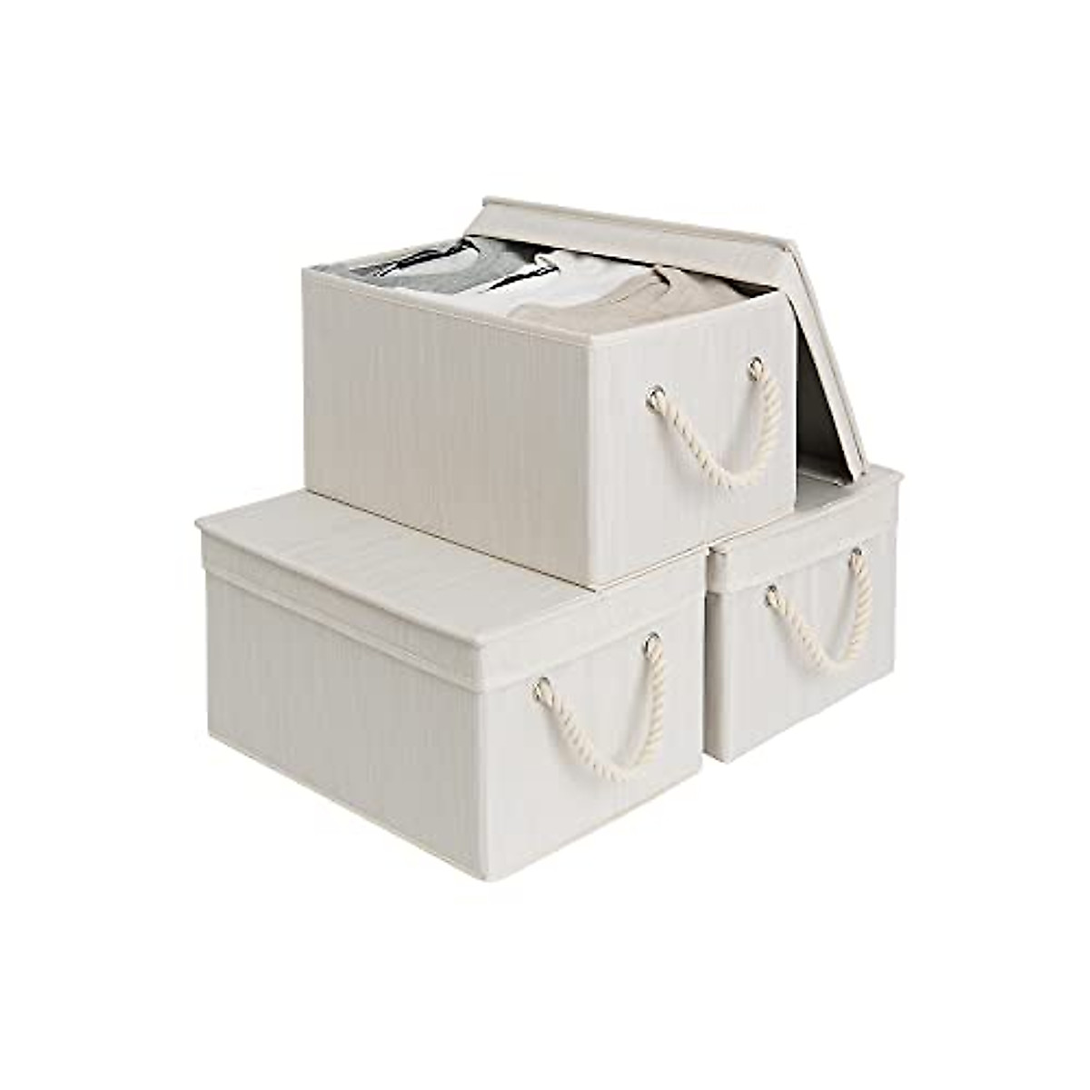 StorageWorks Storage Bins with Lids, Decorative Storage Boxes with Lids and Soft Rope Handles, Mixing of Beige, White & Ivory, Large, 3-Pack