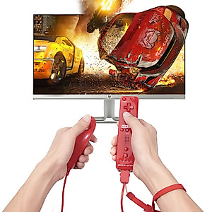 LUXMO PREMIUM Wii Nunchuck Controllers,2 Packs Nunchuck Controllers for Wii U Replacement for WII U Video Game - Red