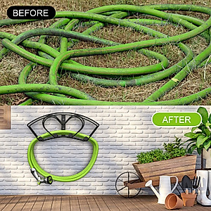 VyGrow Hose Holder Wall Mount, Heavy Duty Garden Hose Holder, Solid Metal Hose Hanger Holds Up to 150ft, Decorative Water Hose Holder for Outside Yard, Garden Hose Storage Hose Reel, Black