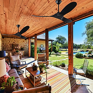 XCWIIE Modern Ceiling Fan No Light 60" Outdoor Ceiling Fans Black Ceiling Fan, Retro Wood Ceiling Fans, DC Motor, for Restaurant Living Room Bedroom Inverter Silent Fan with Remote Timing ​Function