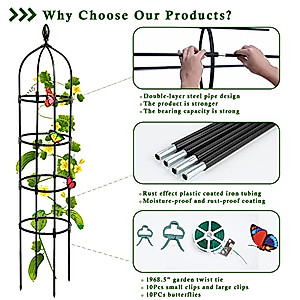 WellSign Obelisk Trellis for Climbing Plants Outdoor 6ft, Garden Tower Trellis for Potted Plants Indoor with Twist Tie, Clips and Butterflies Rustproof Coated Metal Support for Vines Rose 2Pack