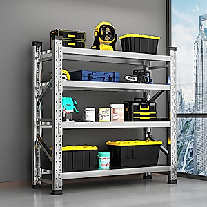 KINGBO Garage Shelving, 4 Shelf Adjustable Stainless Steel Industrial Storage Rack, 59" W x 20" D x 59" H Heavy Duty Industrial Shelving for Garage, Shop, Warehouse, Basement, Total Capacity 8,000 lbs