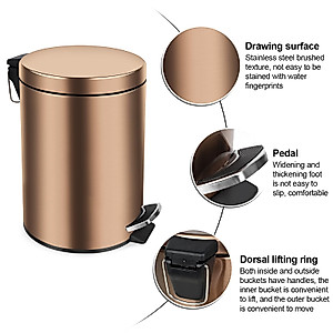 Garbage Bin, Gold Stainless Steel Foot Open Lid Garbage Bin, 8l/2.1 Gallon Detachable Garbage Bin with Lid, Foot Operated, Circular, Suitable for Large Garbage Bins in Toilets, Kitchens, Living Room