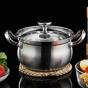 SHERCHPRY Induction Stock Pot Stainless Steel Saucepan with Glass Lid Classic Cookware Sauce Pan Cooking Pot for Boiling Milk Sauce Gravies Pasta Noodles 24CM Stainless Steel Stock Pot