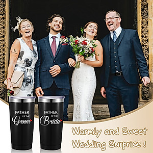 2 Pieces Father of the Bride Tumbler 20 oz Engraved Father of the Groom Travel Mug Father of the Bride Wedding Gifts Black Insulated Tumbler with Lid Straws Brushes for Wedding Rehearsal Party